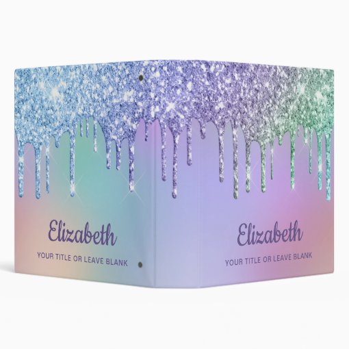 Rainbow Glitter Personalized 3 Ring Binder | Zazzle