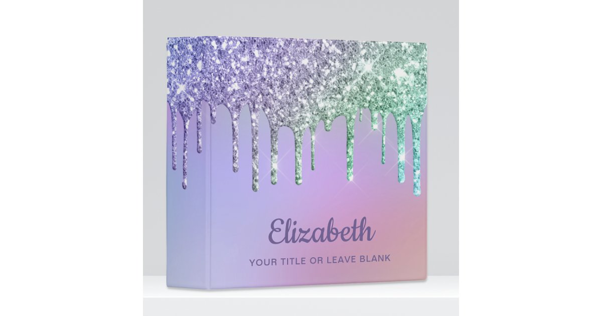 Rainbow Glitter Personalized 3 Ring Binder | Zazzle
