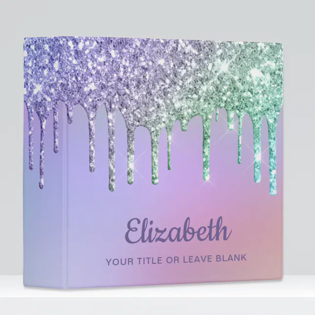 Rainbow Glitter Personalized 3 Ring Binder | Zazzle