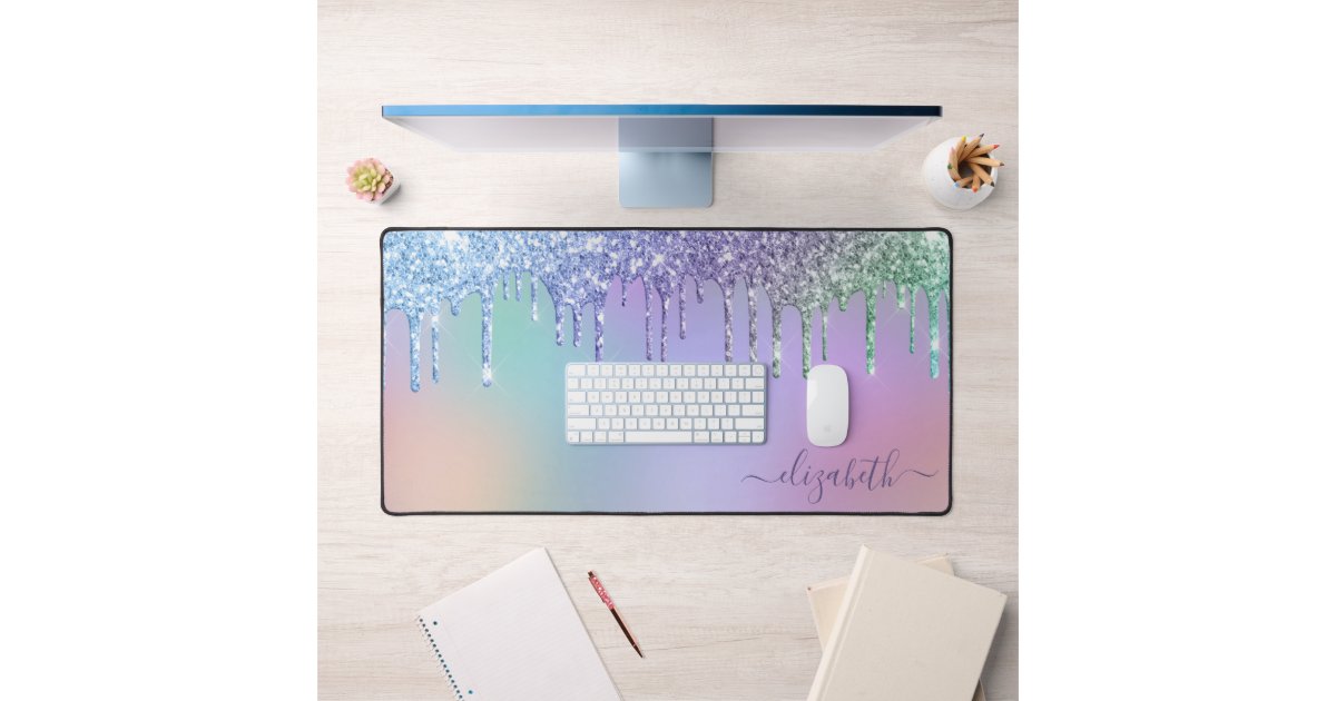 Rainbow Glitter Personalized Desk Mat | Zazzle