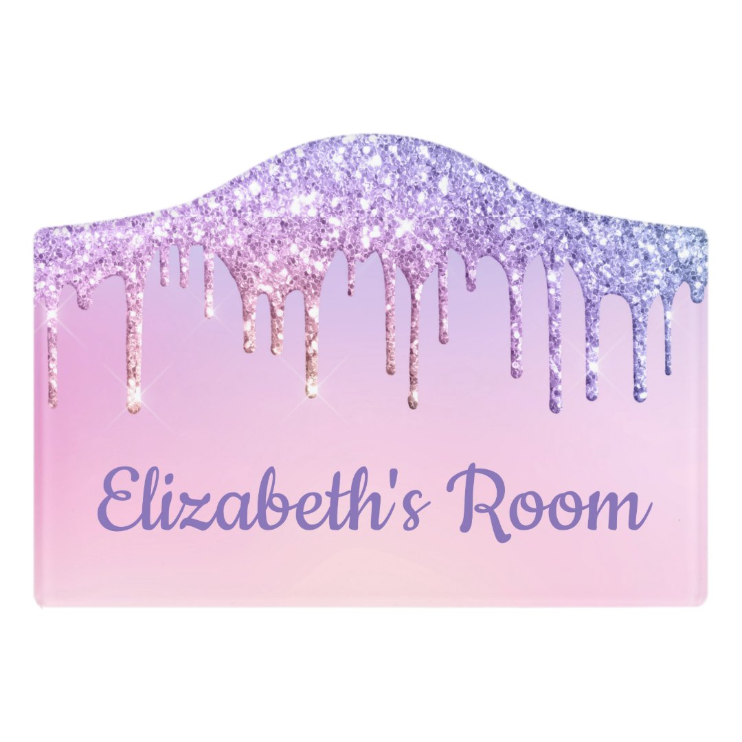 Rainbow Glitter Personalized Door Sign | Zazzle