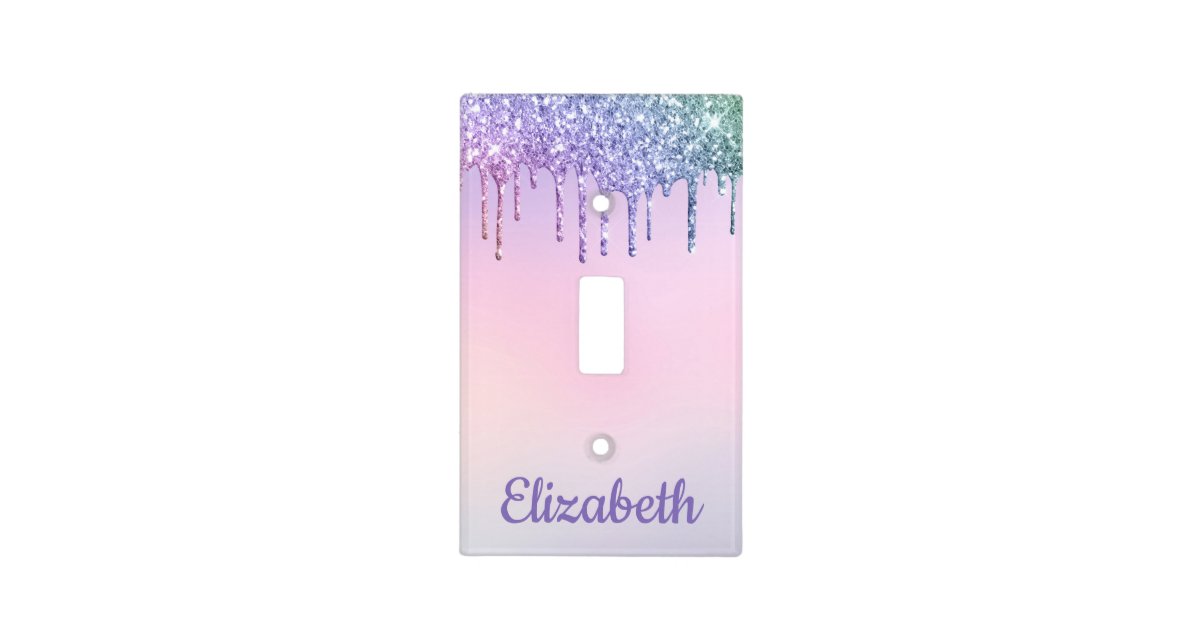 Rainbow Glitter Personalized Girl's Light Switch Cover | Zazzle