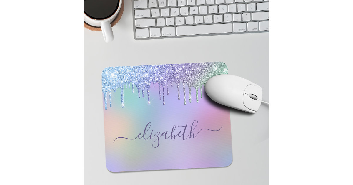 Rainbow Glitter Personalized Mouse Pad | Zazzle
