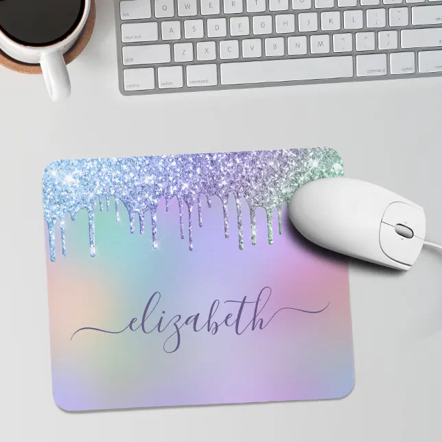 Rainbow Glitter Personalized Mouse Pad | Zazzle
