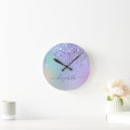Rainbow Glitter Personalized Round Clock | Zazzle