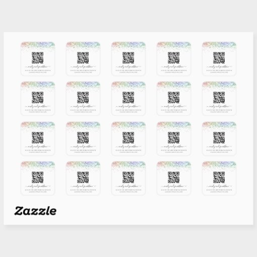 Rainbow Glitter QR Code Wedding Website Square Sticker | Zazzle