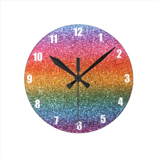 Rainbow glitter round clock | Zazzle.com