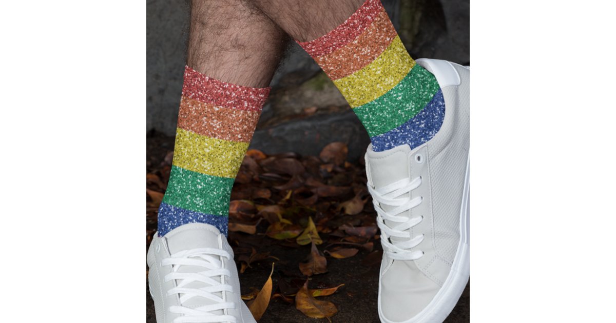 Rainbow Glitter Sequin Look Sparkle Pride Socks | Zazzle