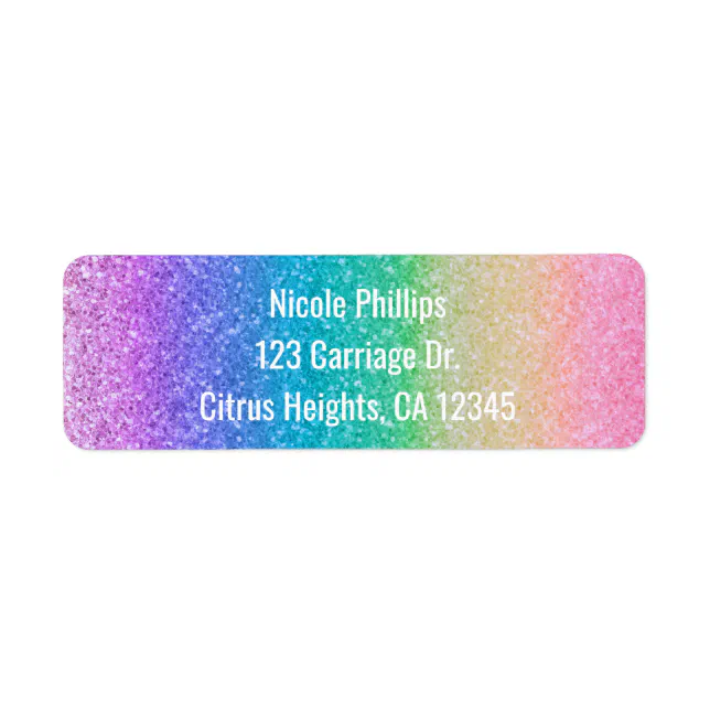 Rainbow Glitter Sparkle Glam Party Invitation Label | Zazzle
