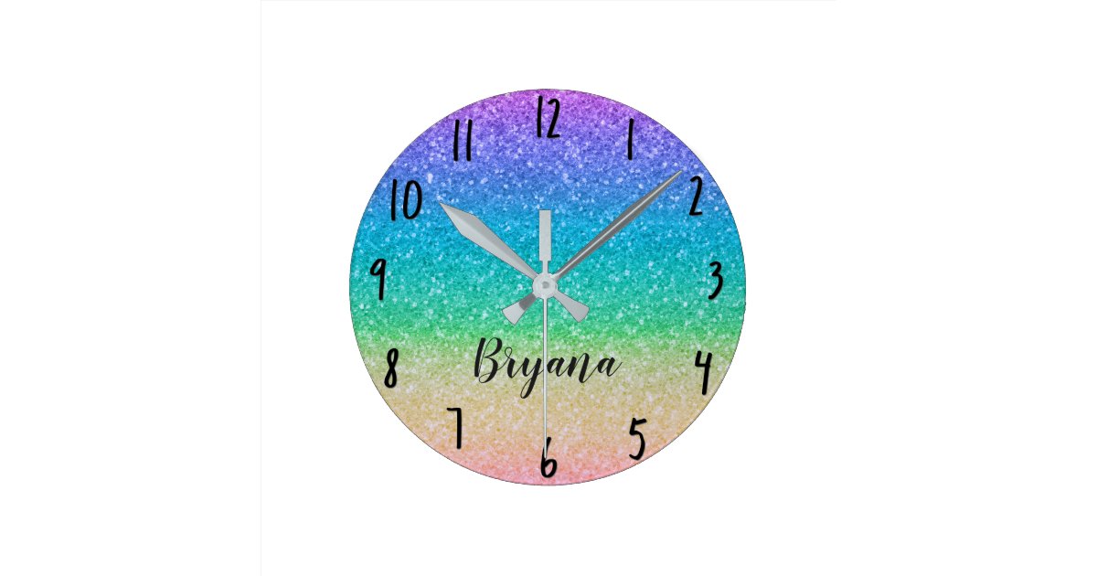 Rainbow Glitter Sparkle Glamour Girls Pretty Round Clock | Zazzle.com