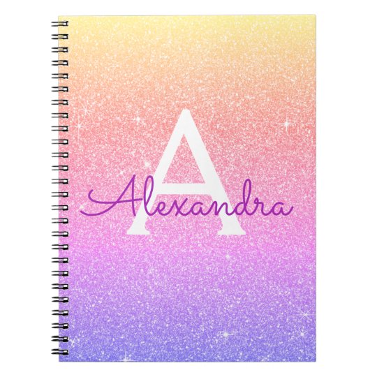 Rainbow Glitter Sparkle Monogram Notebook | Zazzle.com