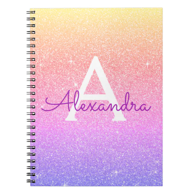 Rainbow Glitter Sparkle Monogram Notebook | Zazzle
