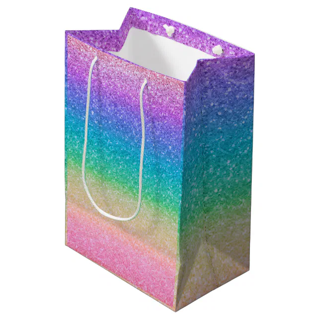 Rainbow Glitter Sparkle Pretty Birthday Party Glam Medium Gift Bag | Zazzle