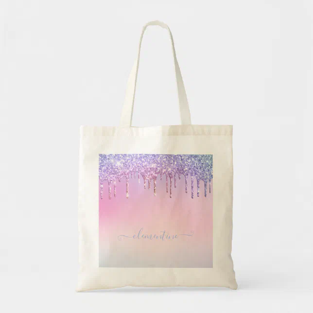 Rainbow glitter sparkle script modern girly script tote bag | Zazzle