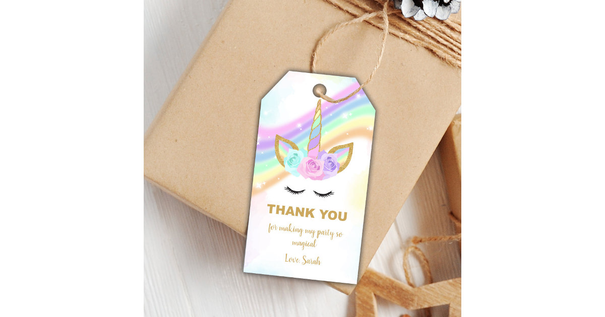 Rainbow Glitter Unicorn Birthday Gift Tags | Zazzle