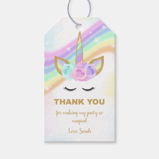 Rainbow Glitter Unicorn Birthday Gift Tags | Zazzle