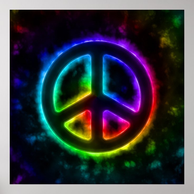 Rainbow Glow Peace Sign Poster | Zazzle