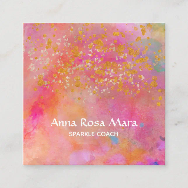 Rainbow Gold Sparkle Glitter Abstract Square Business Card | Zazzle
