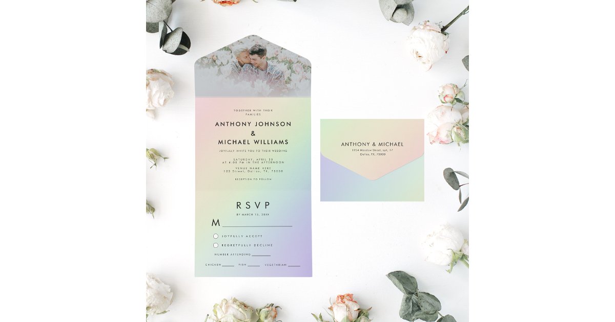 Rainbow Gradient Gay Pride LGBTQ Colorful Wedding All In One Invitation ...