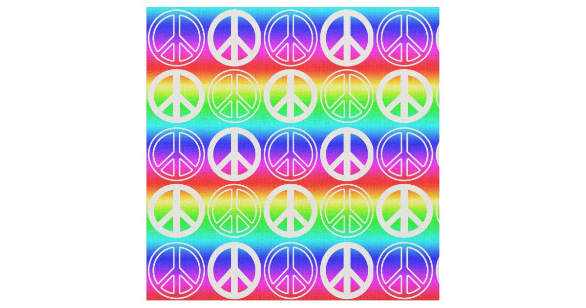 Rainbow Gradient Peace Sign and Outlines Pattern Fabric | Zazzle