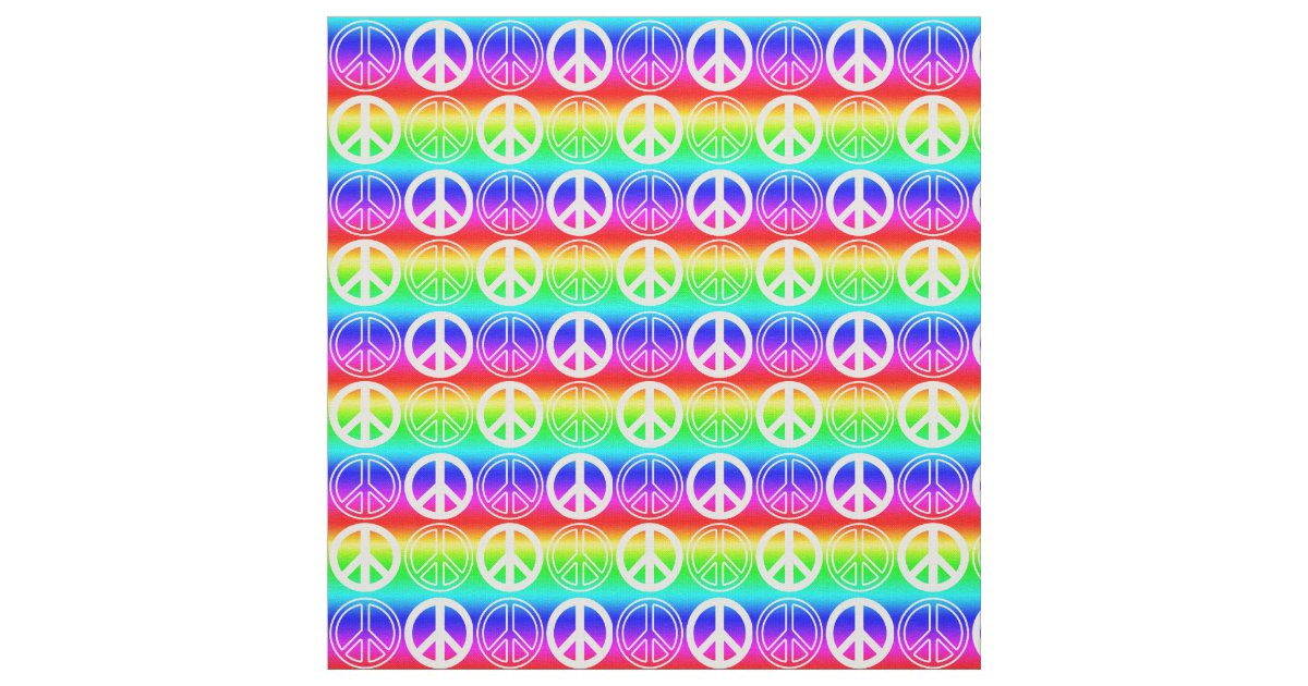 Rainbow Gradient Peace Sign and Outlines Pattern Fabric | Zazzle