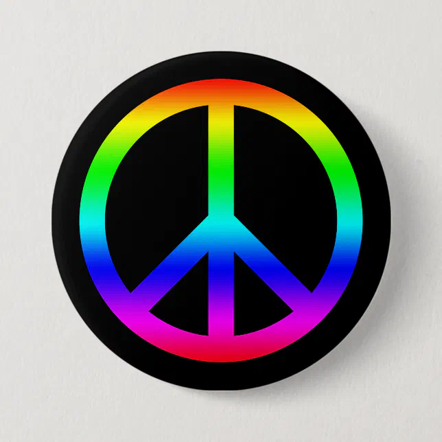 Rainbow Gradient Peace Symbol Sign On Black Button | Zazzle