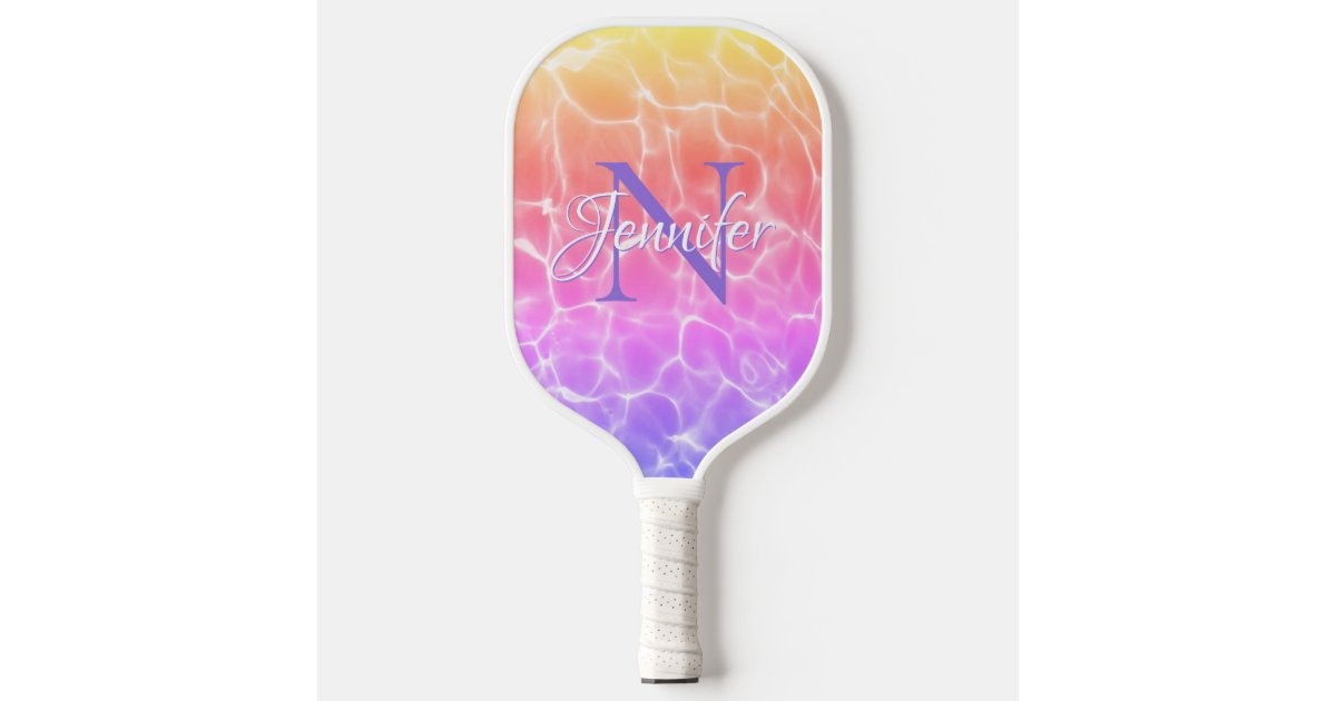 Rainbow Gradient Swimming Pool Photo Chic Monogram Pickleball Paddle ...