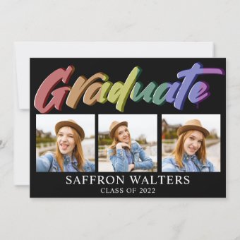 Rainbow Graduate 3 Photo Graduation Invitation | Zazzle