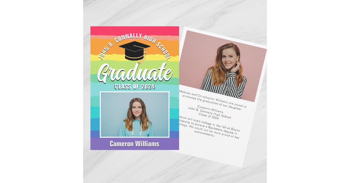Rainbow Graduate Photo 2024 LGBTQ Graduation Announcement | Zazzle