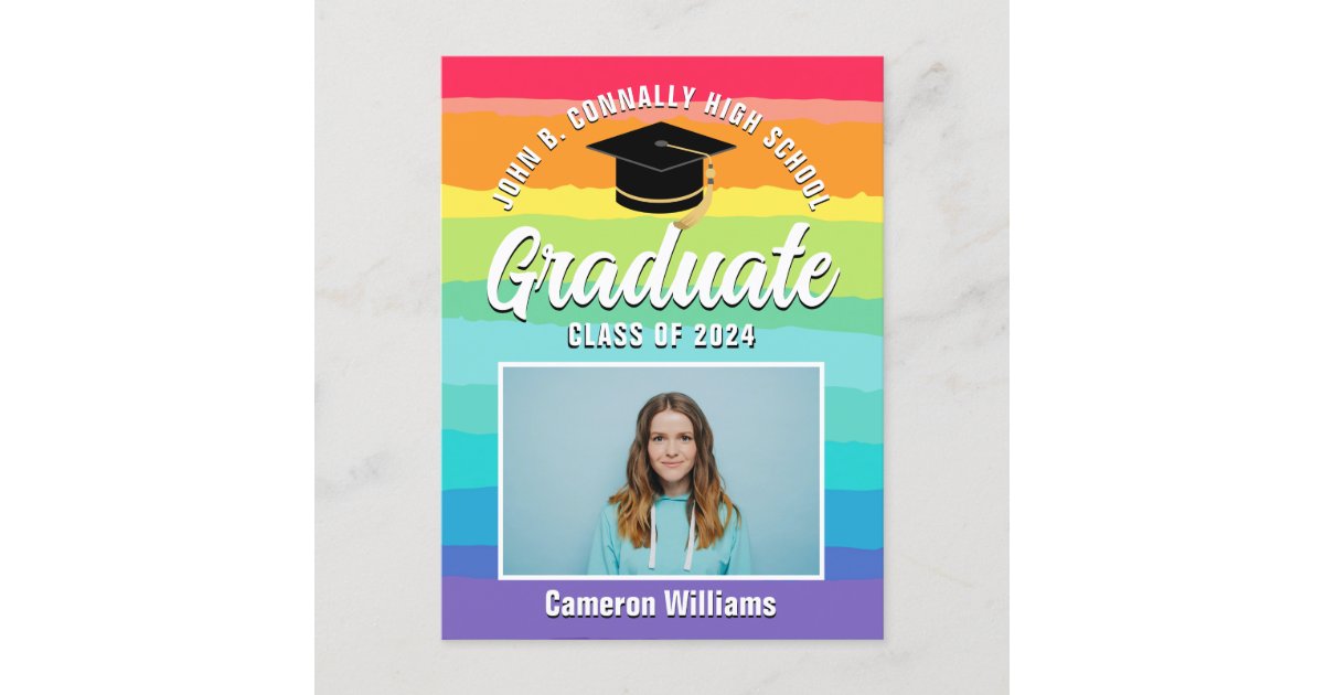 Rainbow Graduate Photo Chic LGBTQ Graduation Postcard | Zazzle