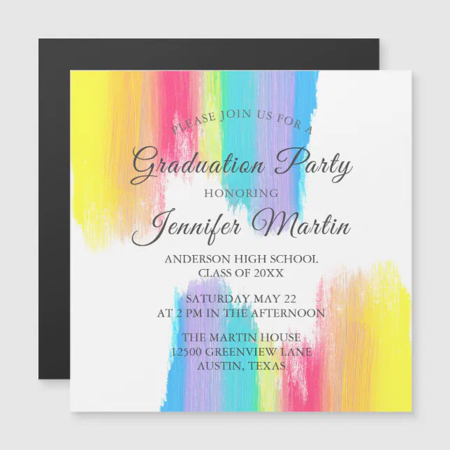 Rainbow Graduation Party Invitation Magnet Card | Zazzle