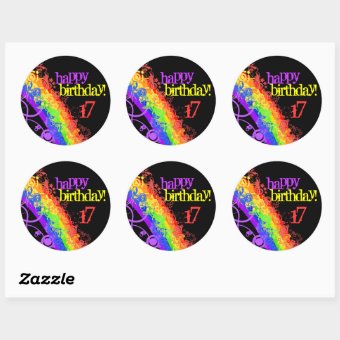 Rainbow happy 17th birthday sticker | Zazzle