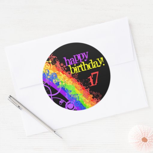 Rainbow happy 17th birthday sticker | Zazzle