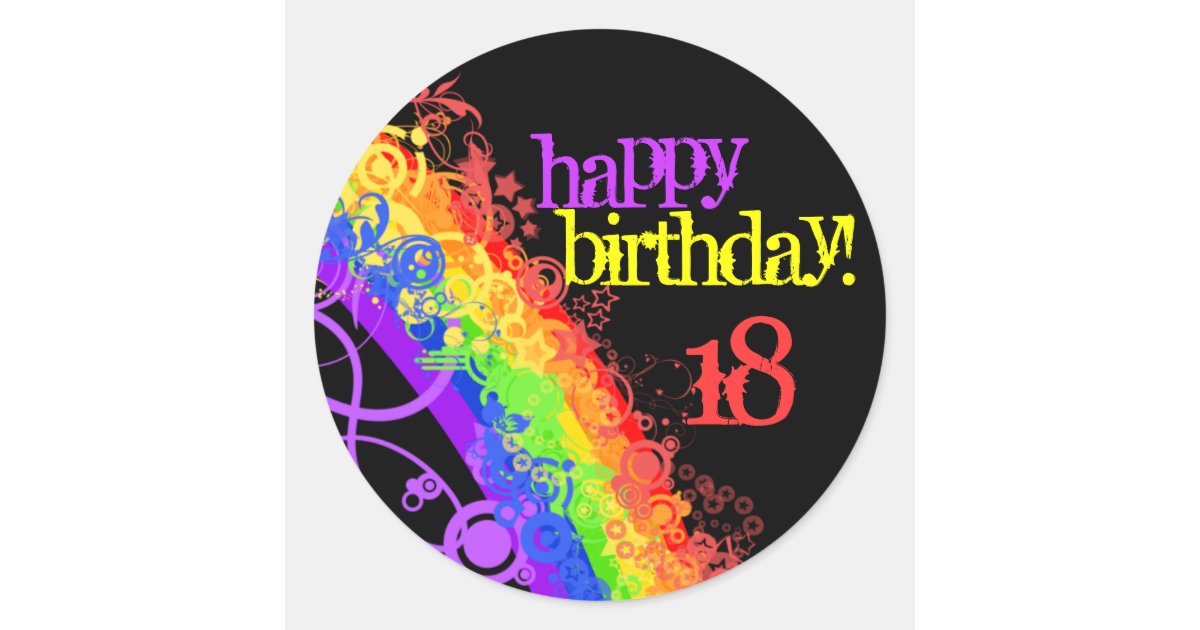 Rainbow happy 18th birthday sticker | Zazzle