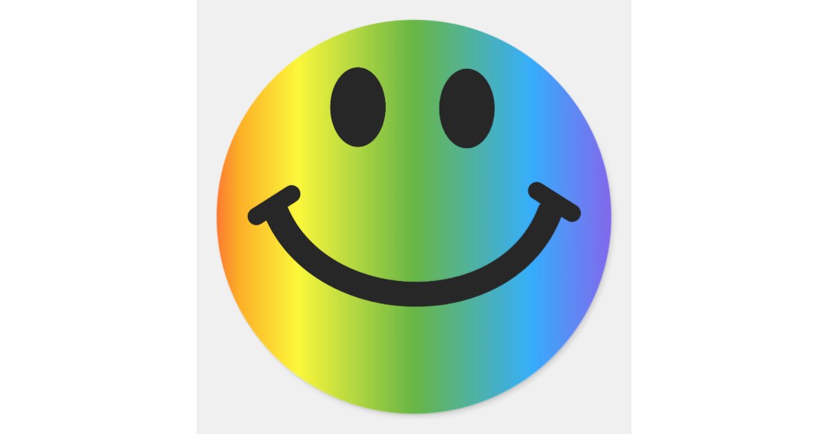 Rainbow Happy Face Classic Round Sticker | Zazzle