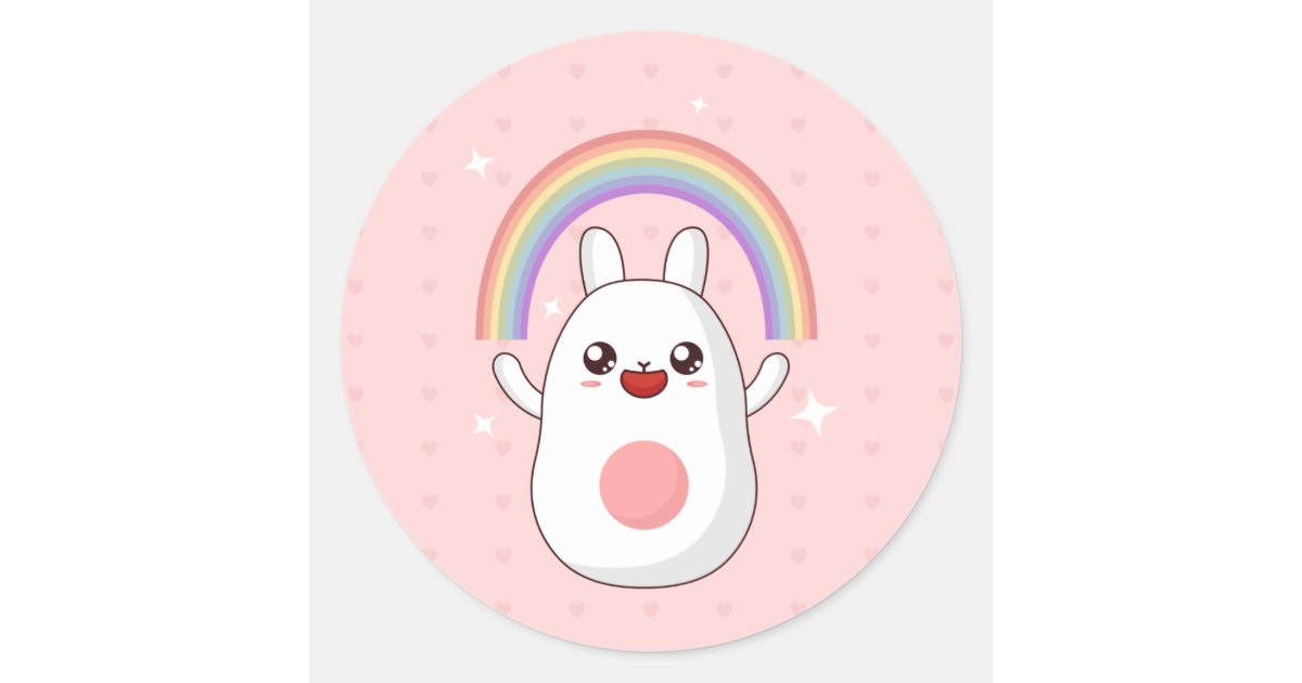 Rainbow Happy Rabbit Classic Round Sticker | Zazzle