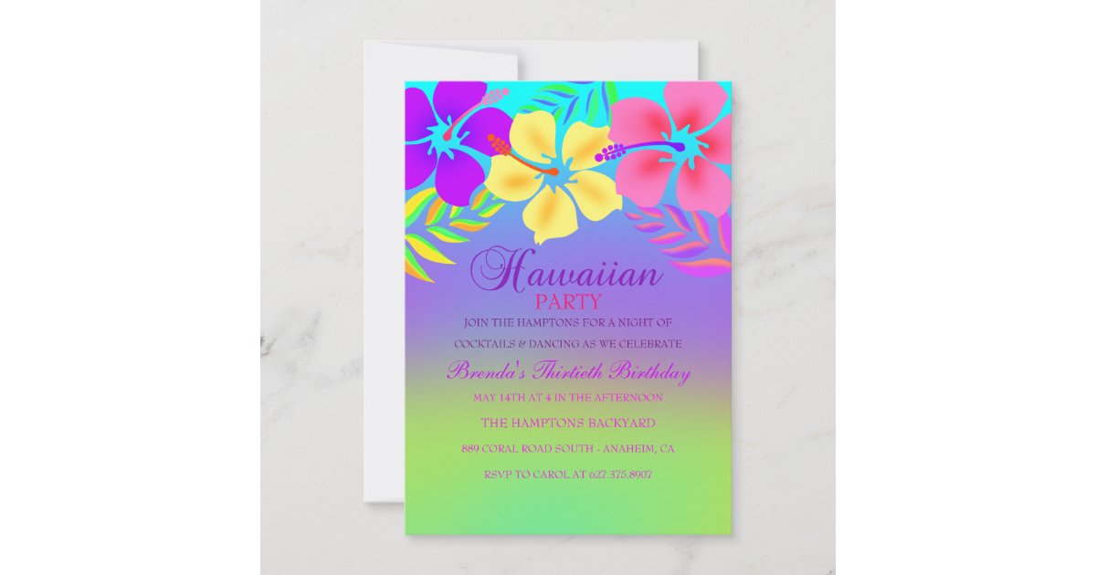 Rainbow Hawaiian Flower Birthday Invitation | Zazzle