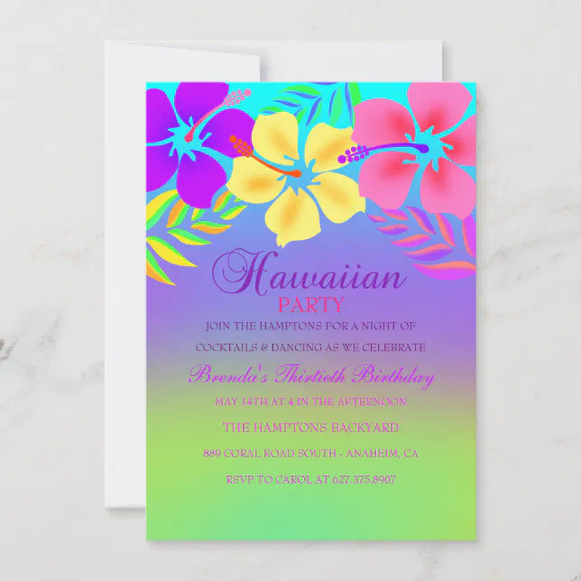 Rainbow Hawaiian Flower Birthday Invitation | Zazzle
