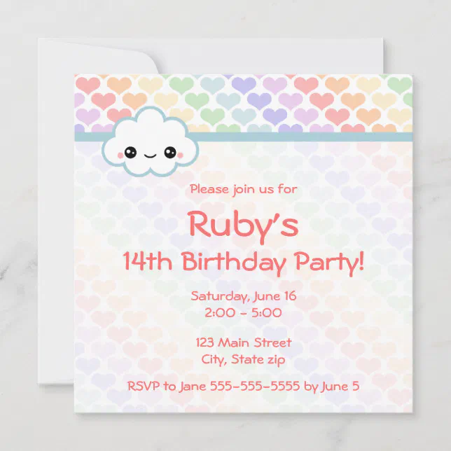 Rainbow Heart Birthday Invitation | Zazzle