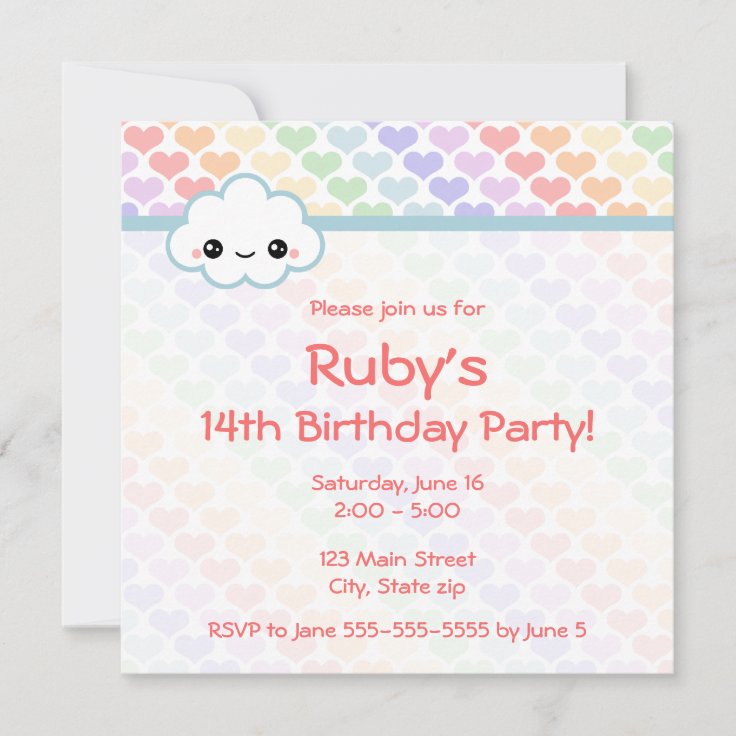 Rainbow Heart Birthday Invitation | Zazzle