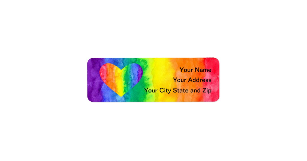 Rainbow Heart on Rainbow Watercolor Wash Label | Zazzle