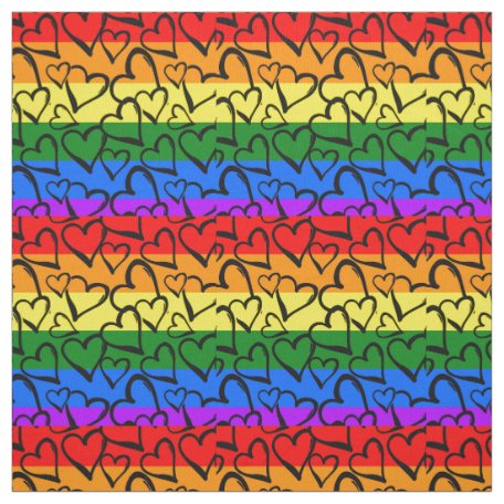 Colorful Rainbow Hearts Stripe Pattern Fabric | Zazzle