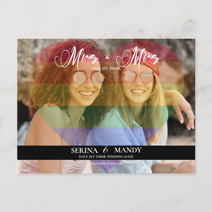 Rainbow Heart Photo Gay Pride Save the Date Postcard | Zazzle