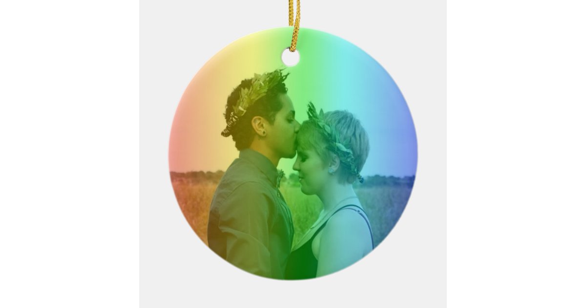 Rainbow Heart Photo Snowflakes Christmas Lgbtq Ceramic Ornament Zazzle