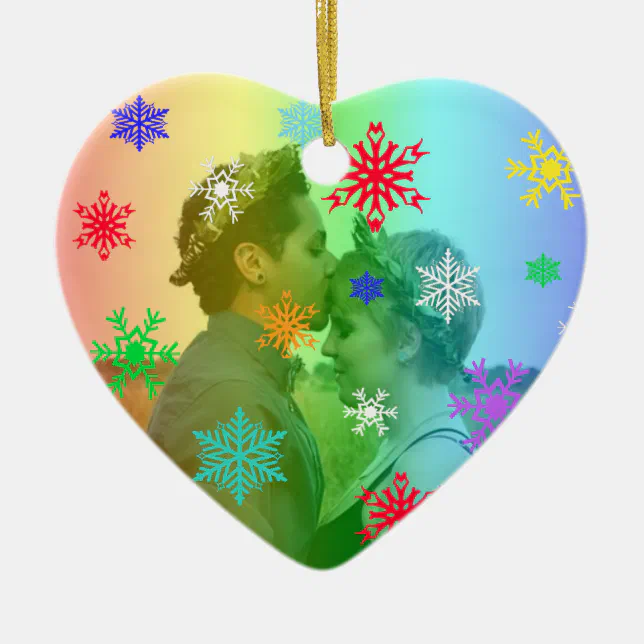 Rainbow Heart Photo Snowflakes Christmas Lgbtq Ceramic Ornament Zazzle