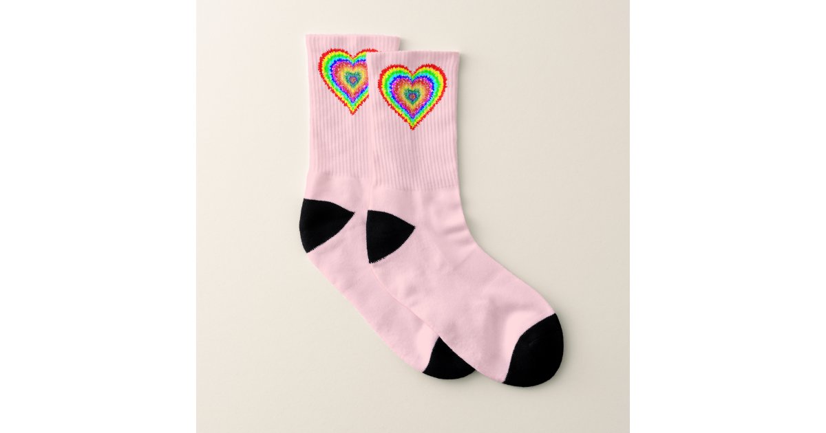 Rainbow Heart Pink Valentine Socks | Zazzle