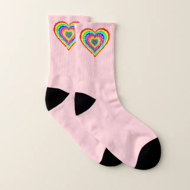 Rainbow Heart Pink Valentine Socks | Zazzle