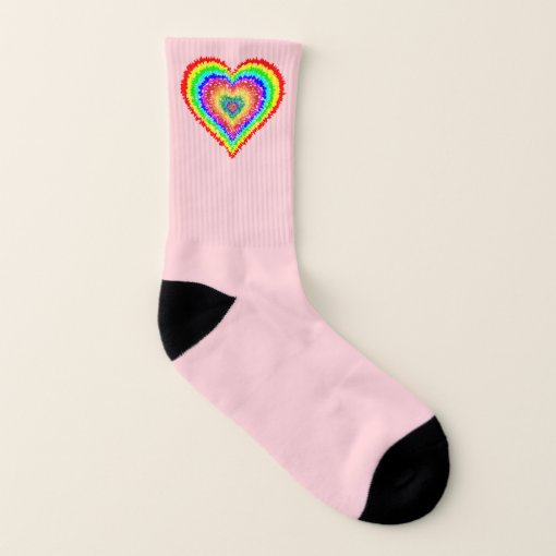 Rainbow Heart Pink Valentine Socks | Zazzle