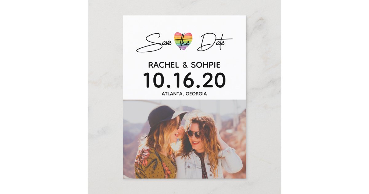 Rainbow Heart Save the Date Announcement Postcard | Zazzle