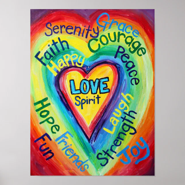 Rainbow Heart Spirit Words Art Poster Print | Zazzle